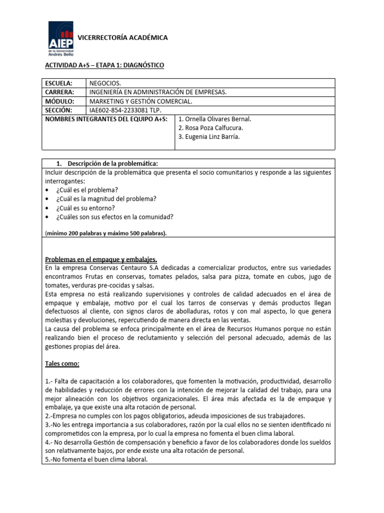 Problemas de Calidad en Conservas Centauro | PDF | Gestión de recursos ...