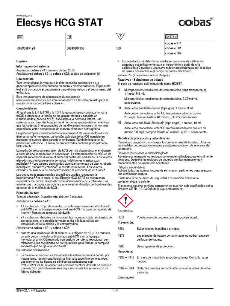 Test Elecsys HCG para Diagnóstico Embarazo | PDF | Gonadotropina ...