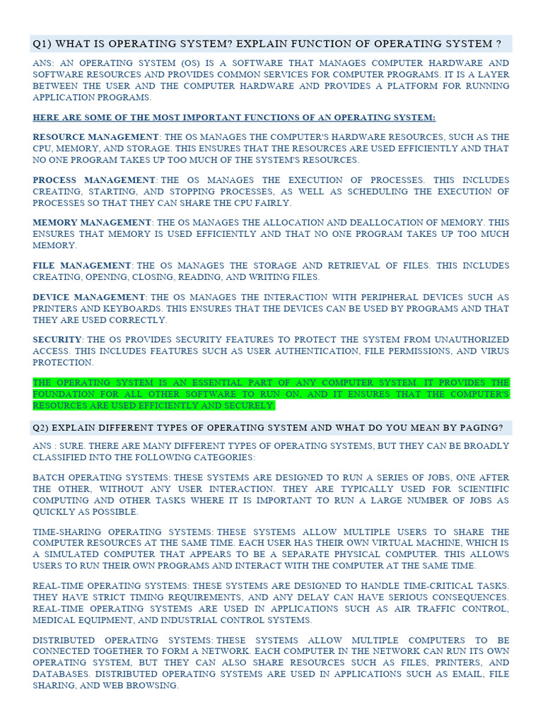 operating system important question | PDF | Scheduling (Computing) | Operating System