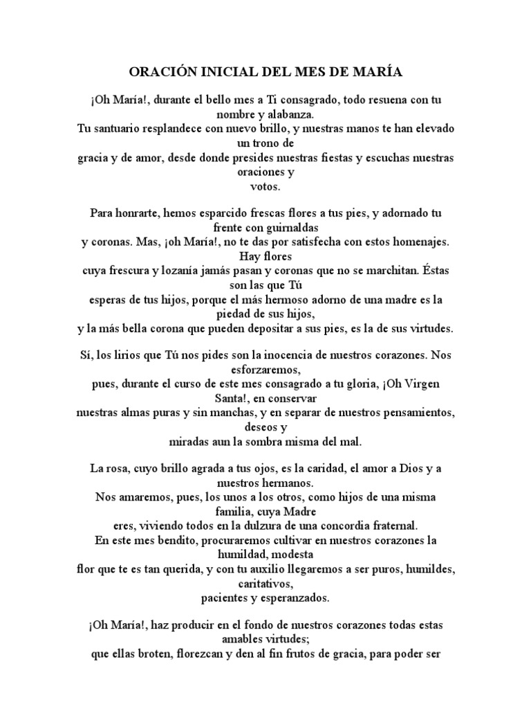 Oración Inicial Del Mes de María | PDF | María, madre de Jesús | Oración