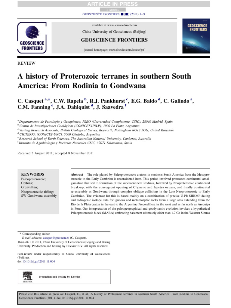 A History of Proterozoic Terranes in Southern Southamerica | PDF ...