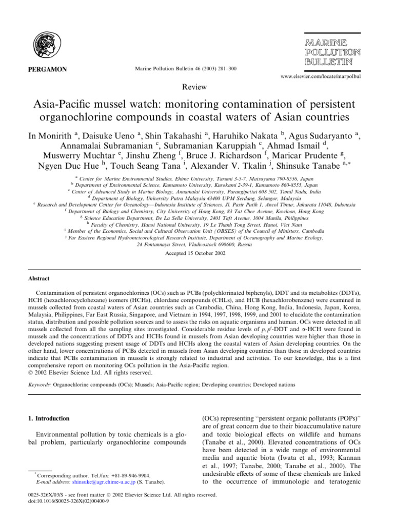 Asia-Pacific Mussel Watch Monitoring Contamination of Persistent | PDF ...