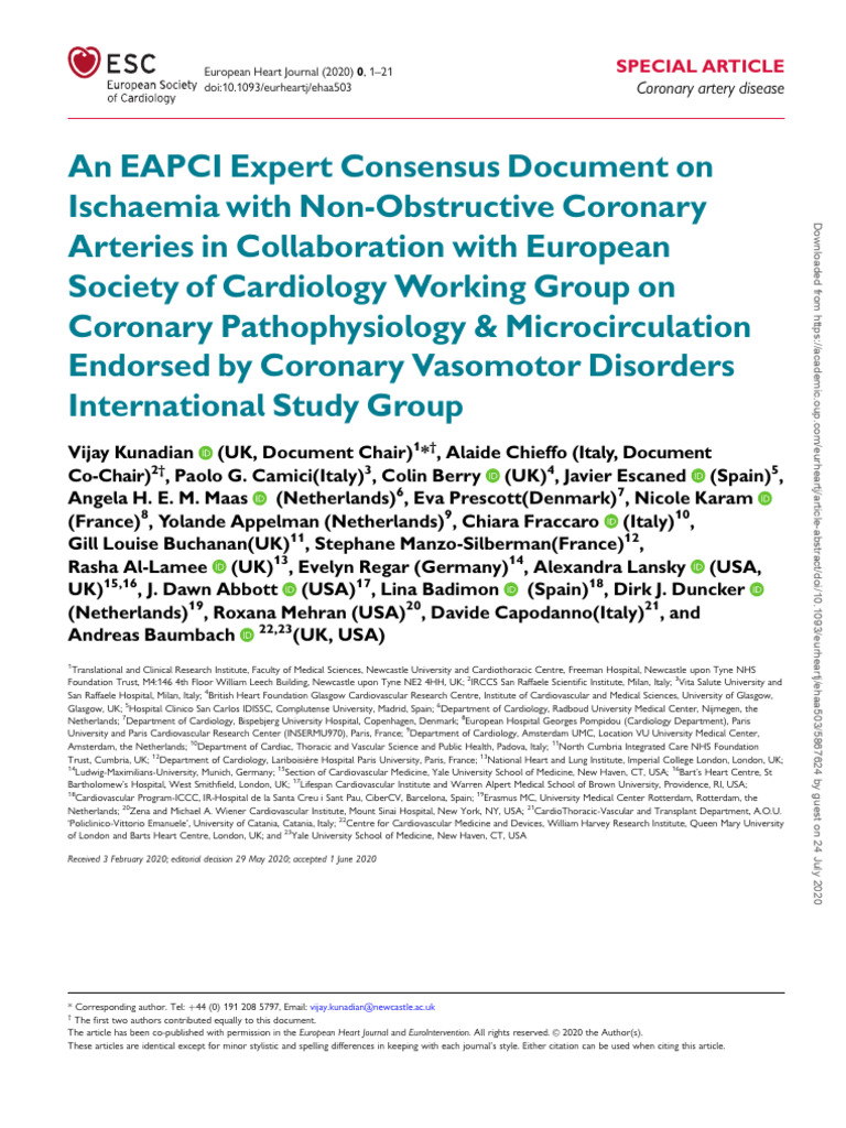 INOCA Expert Consensus Guidelines | PDF | Coronary Artery Disease ...