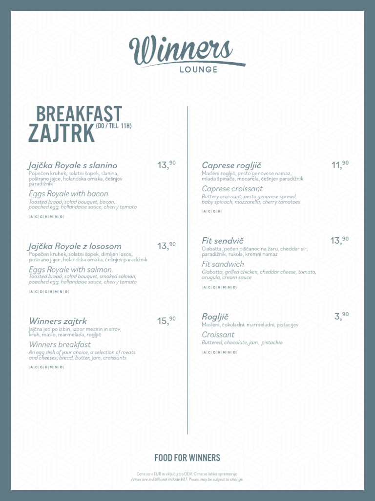 Austria Trend Hotel Ljubljana Winners Lounge Menu | PDF | Hamburgers ...