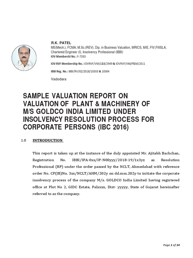 Sample Valuation Report On CIRP | PDF | Real Estate Appraisal ...