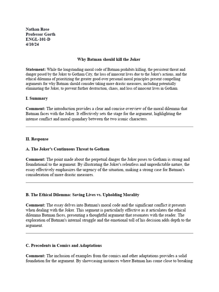 Why Batman Should Kill The Joker | PDF | Batman | Morality
