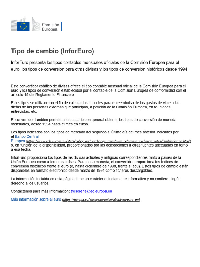 Tipos de Cambio del Euro en InforEuro | PDF | Euro | Dólar de los ...