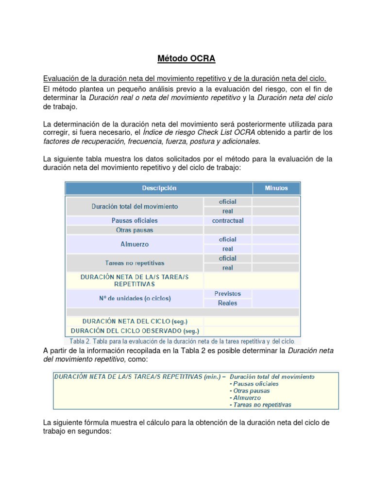Metodo OCRA | Descargar gratis PDF | Frecuencia | Fuerza