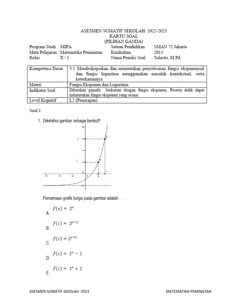 Kartu Soal Us Matematika Peminatan 2022-2023 - Sulastri | PDF | Metode & Bahan Ajar | Komputer