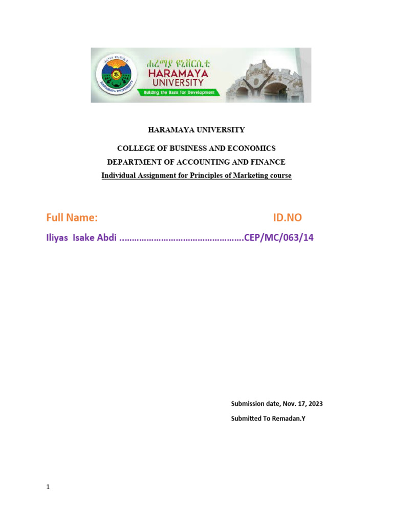 Assignment of Principle of Marketing Haramaya University CEP Program | PDF | Marketing | Market ...