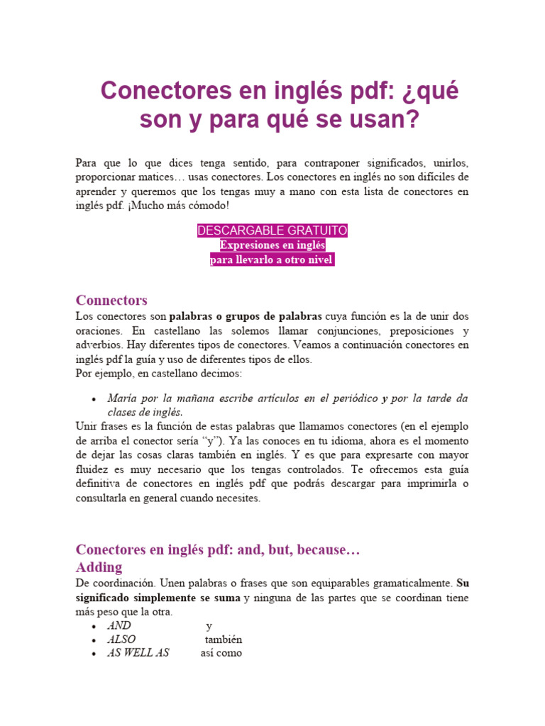 Conectores en Inglés PDF | PDF | Marketing | Posicionamiento en buscadores