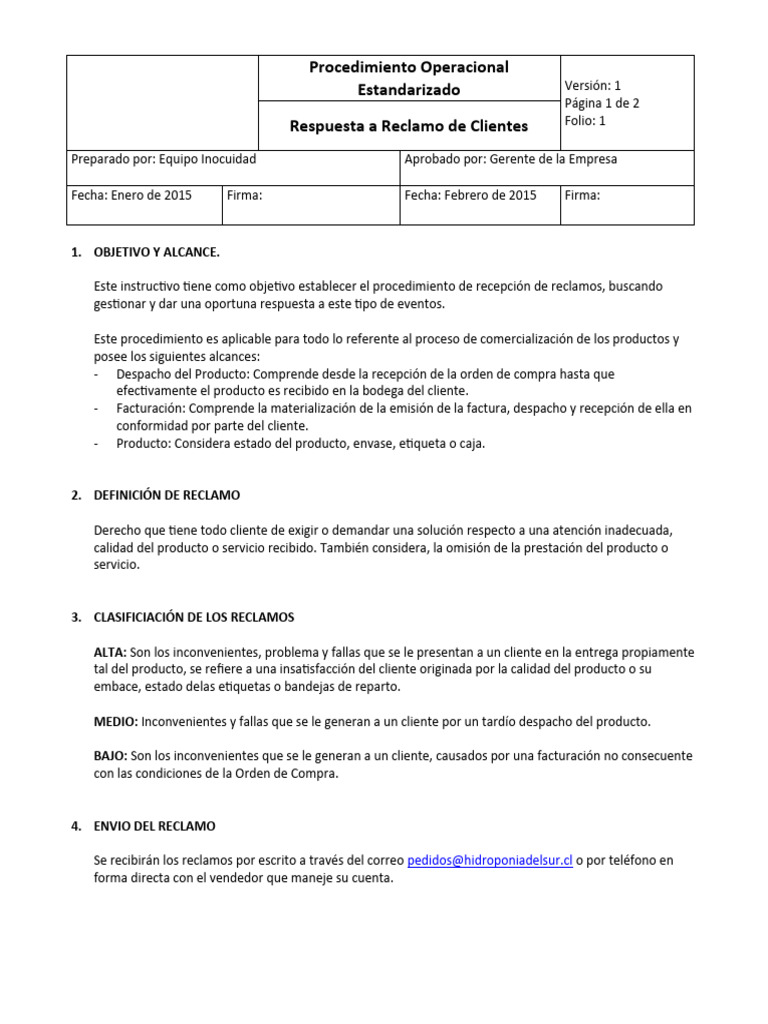 POE-03_Reclamo de Clientes V3 | PDF