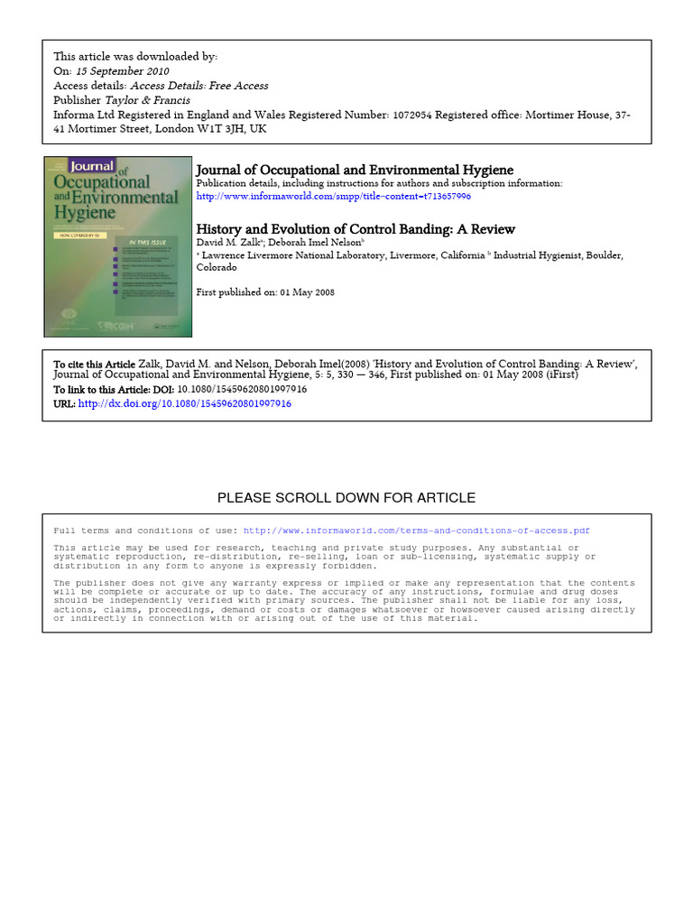 Control Banding: History and Insights | PDF | Occupational Hygiene ...