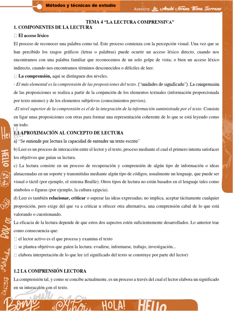 Lectura Comprensiva Texto | PDF | Comprensión lectora | Cognición