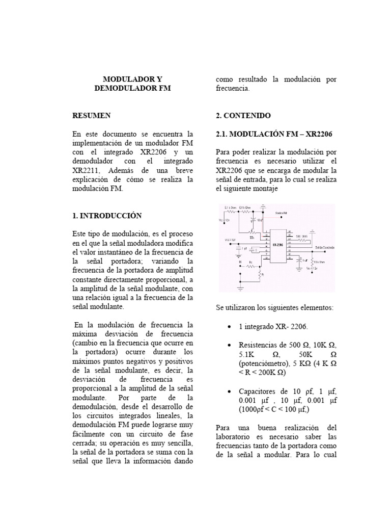 Modulador y Demodulador FM con XR2206 | PDF | Modulación de frecuencia ...