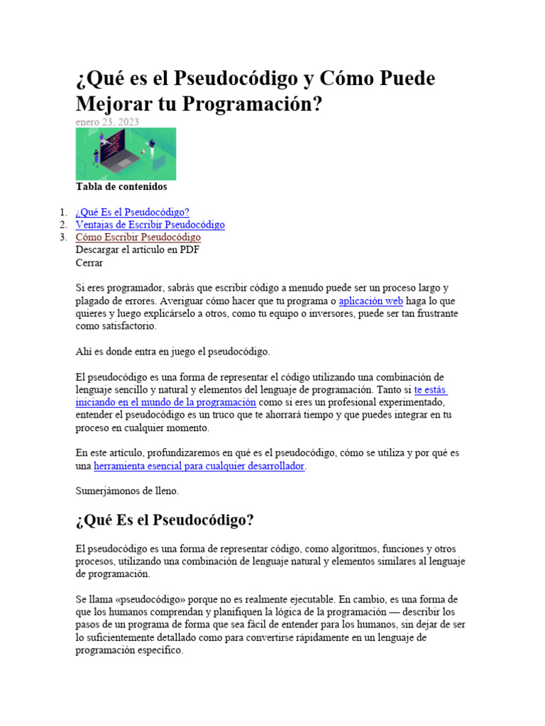 Qué Es El Pseudocódigo y Cómo Puede Mejorar Tu Programación | PDF | Programación de computadoras ...