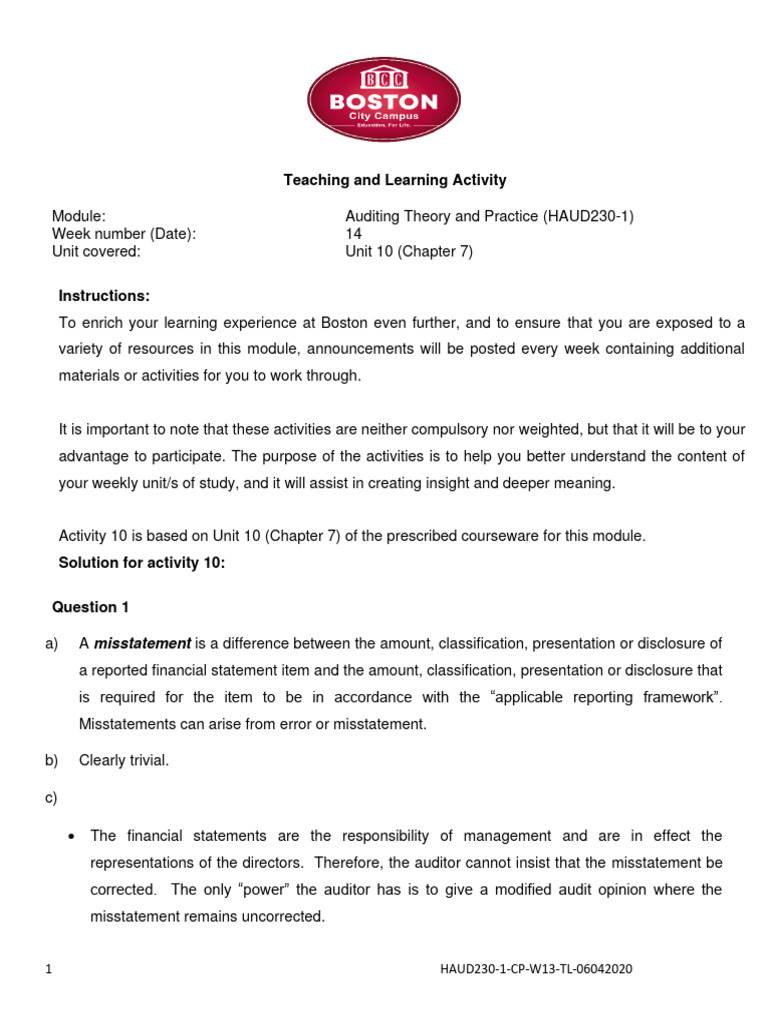 Auditing Misstatements Guide | PDF | Audit | Financial Audit