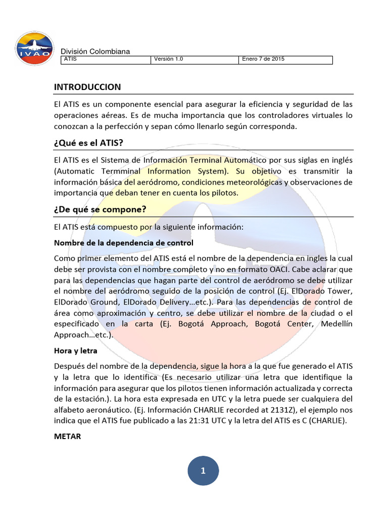 ATIS | PDF | Control de tráfico aéreo | Aviación
