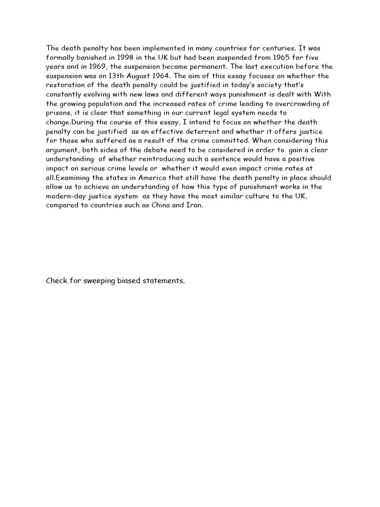 Check For Sweeping Biased Statements | PDF | Capital Punishment | Crimes