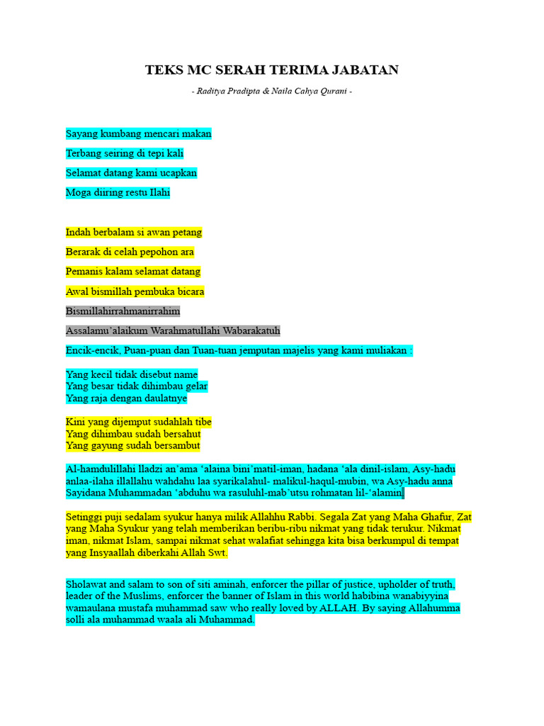 Teks MC Serah Terima Jabatan 2023 2024 | PDF