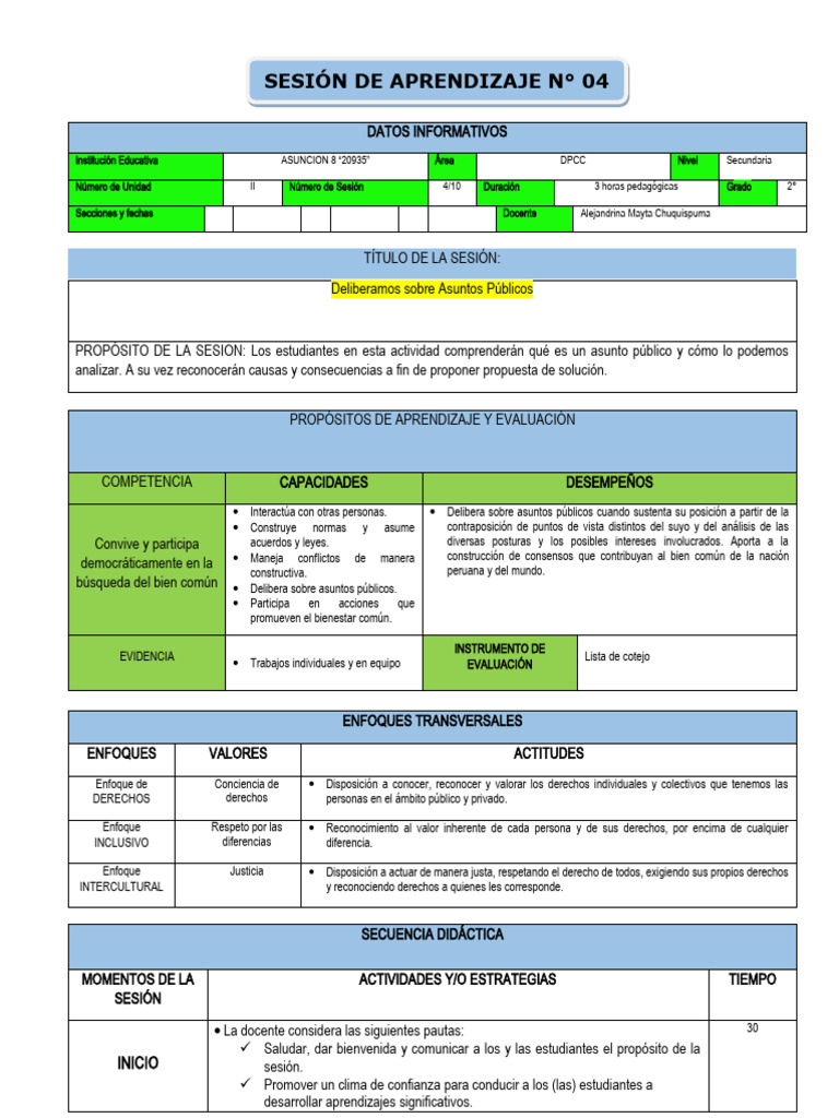 SESIÓN DE APRENDIZAJE #4 - SQ | PDF | Maestros | Aprendizaje