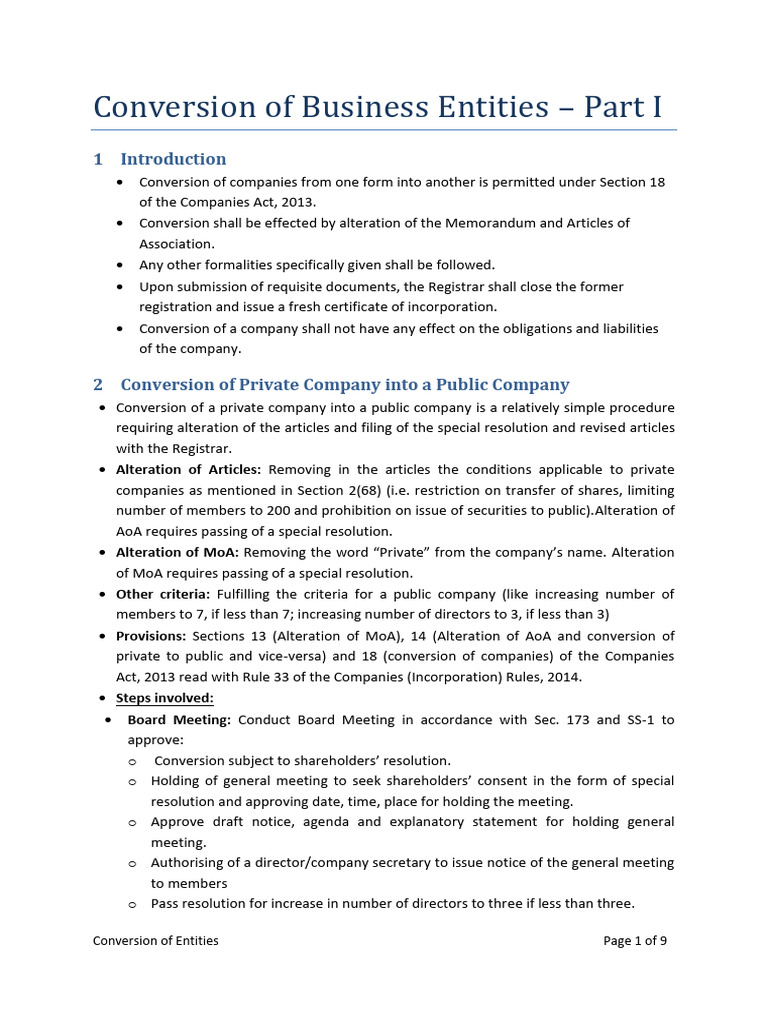 Conversion of Entities-1 | PDF | Expense | Articles Of Association