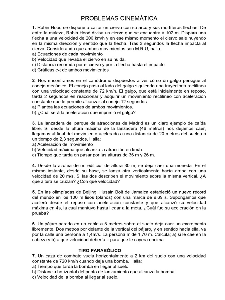 Problemas de Cinemática y Movimiento | PDF | Cinemática | Velocidad