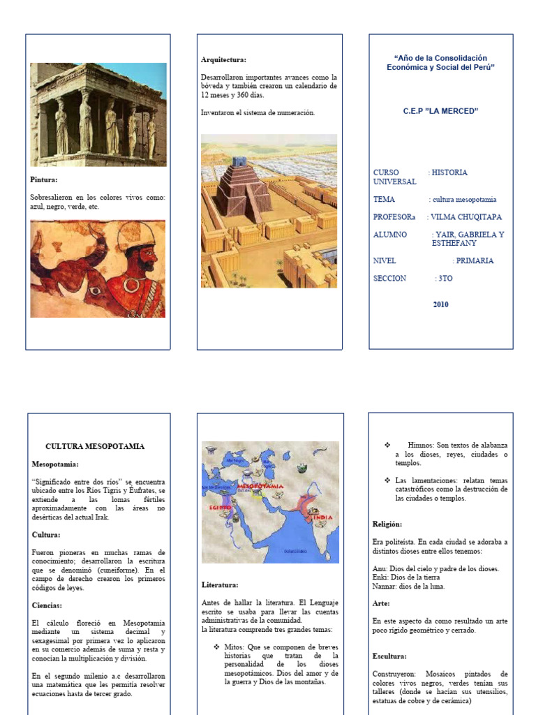 Triptico Cultura Mesopotamia | Descargar gratis PDF | Mesopotamia