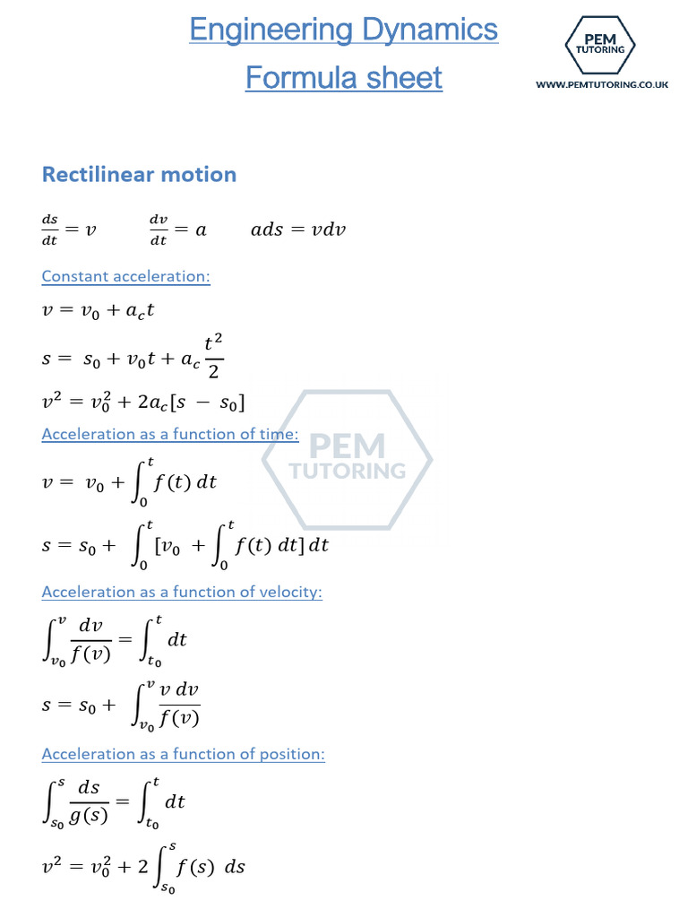 Dynamics Formula 2 | PDF | Acceleration | Physical Phenomena