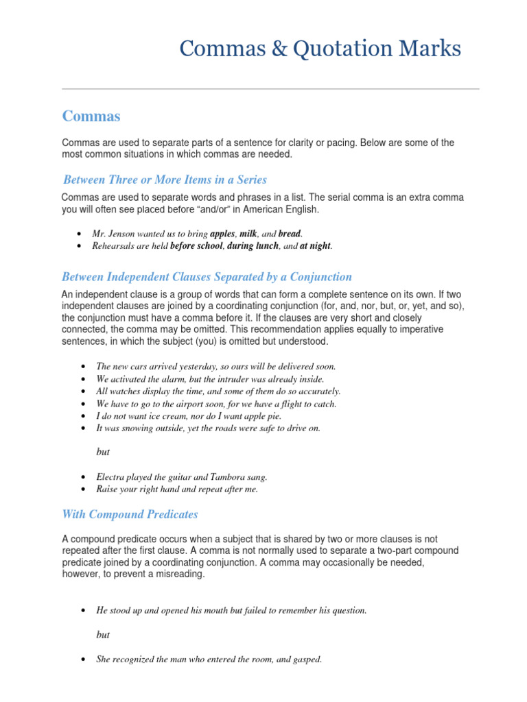 Commas & Quotation Marks | Download Free PDF | Comma | Punctuation