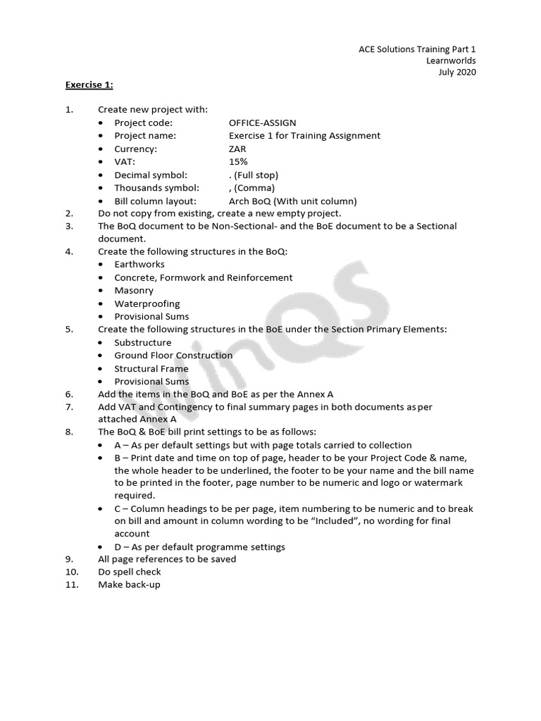 1-WinQS Assignment Exercise 1 | PDF