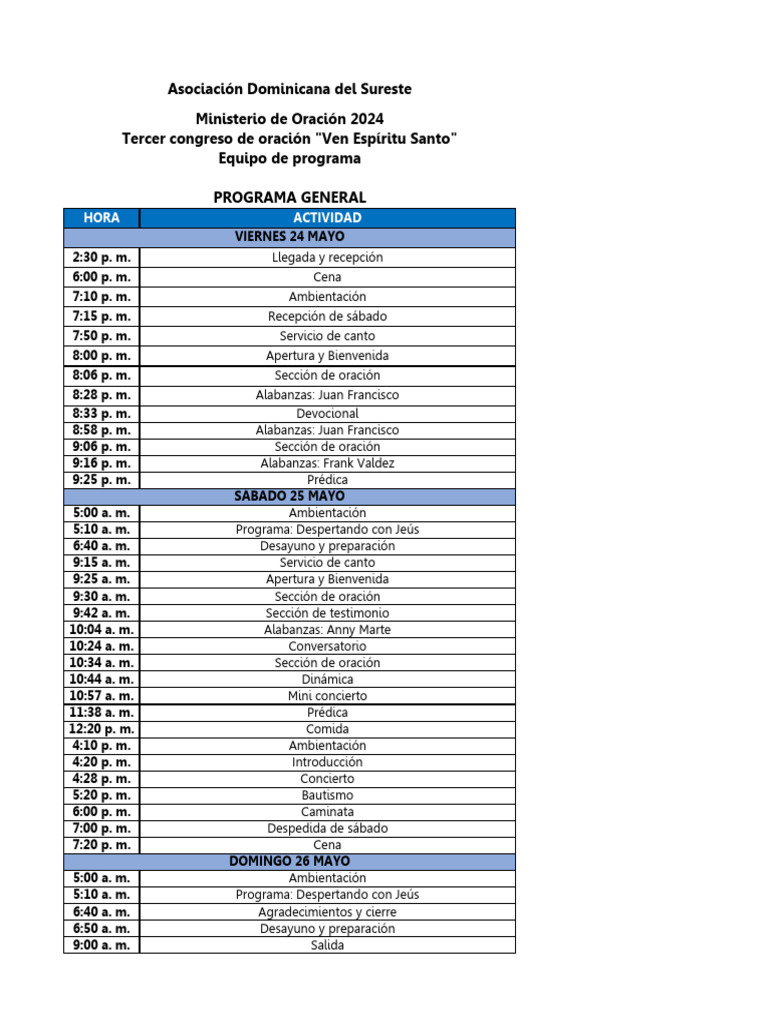PROGRAMA GENERAL ORACIÃ_N ADOSE 2024 | PDF