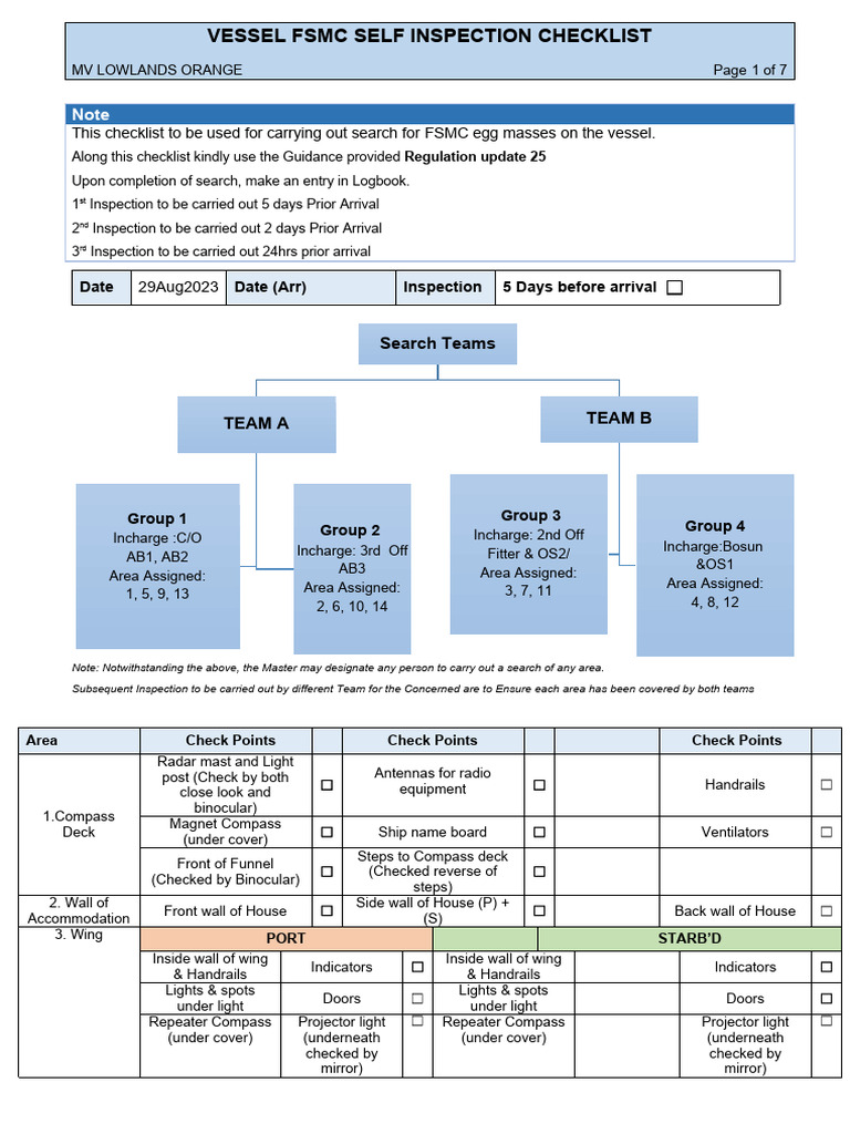 MV Lowlands Orange FSMC Inspection Checklist | PDF | Anchor | Crane ...
