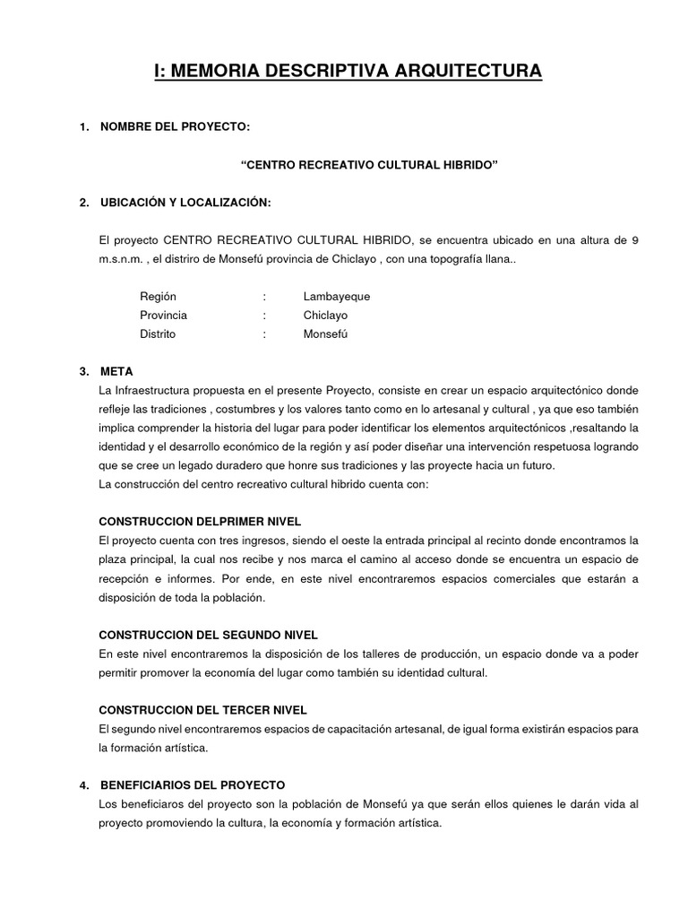 I Memoria Descriptiva Arquitectura | PDF | Fundación (Ingeniería) | Bienes raíces