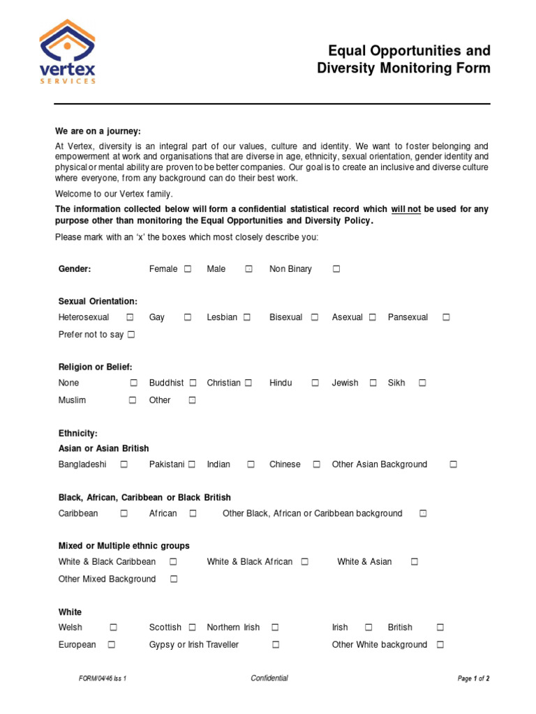 Equal Opportunity and Diversity Monitoring FORM - 04 - 46 Iss 1 | PDF ...