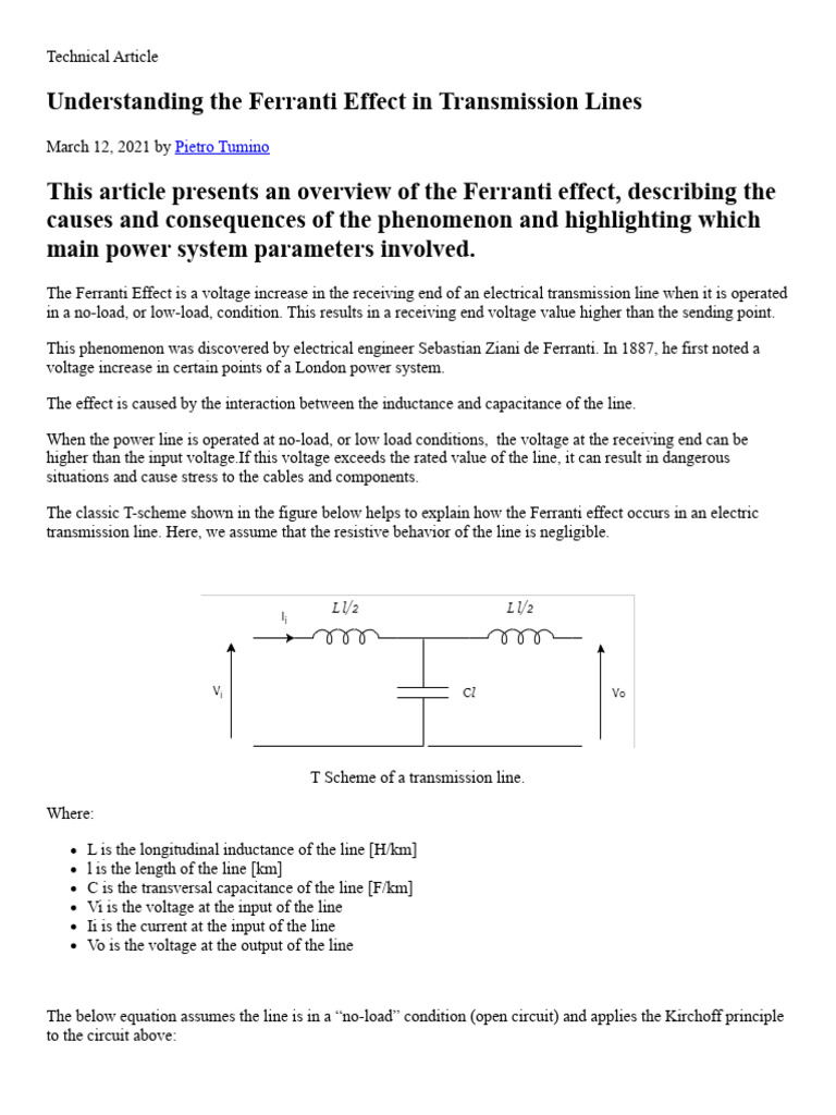 Understanding The Ferranti Effect in Transmission Lines | PDF ...