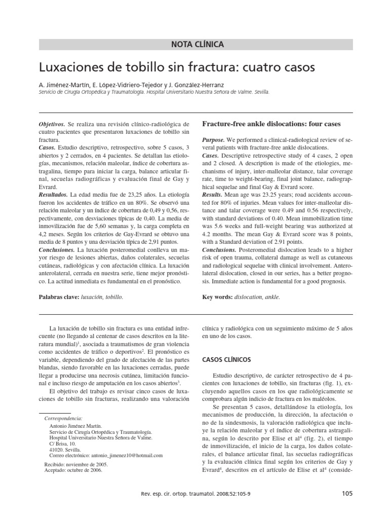 Luxaciones de Tobillo Sin Fractura: Cuatro Casos: Nota Clínica | PDF