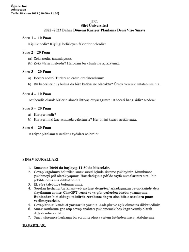 2022-2023 Bahar Donemi Vize Sorulari | PDF