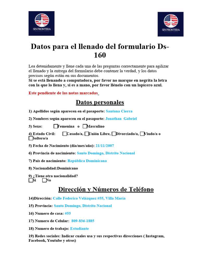 Datos para El Llenado Del Formulario Niños | PDF