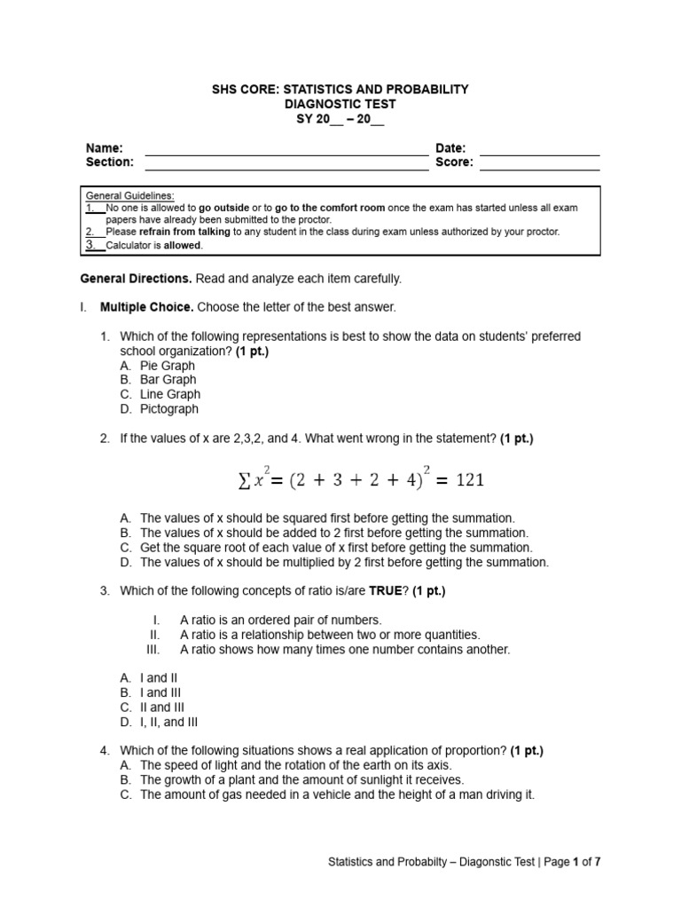 Statistics and Probability Diagnostic Test | PDF | Statistics | Causality