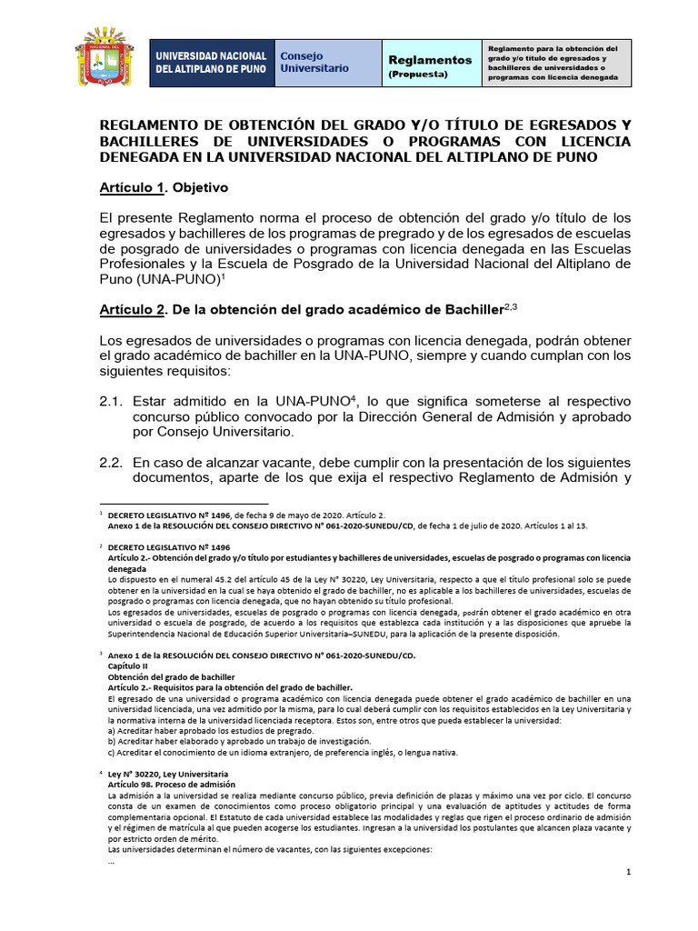 REGLAMENTO DE OBTENCION DEL GRADO Y O TITULO DE EGRESADOS Y BACHILLERES DE UNIVERSIDADES O ...