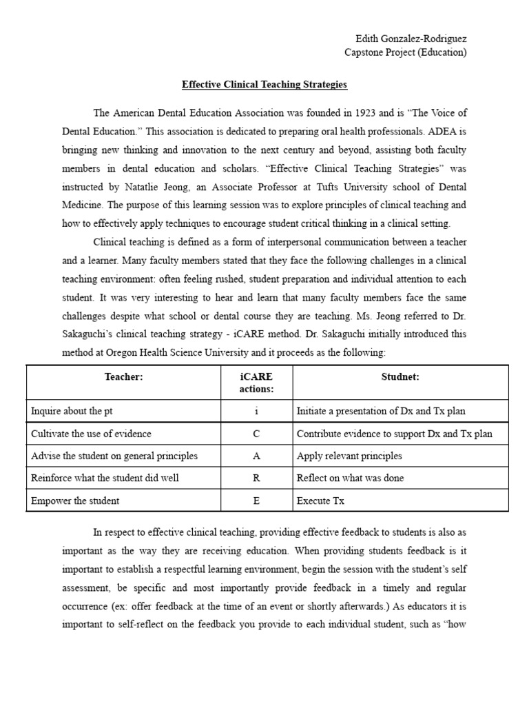 clinical teaching strategies reflection eg | Download Free PDF ...