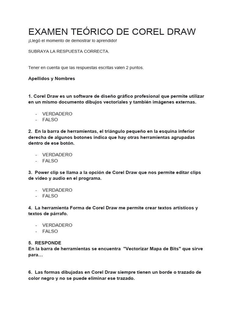 Examen Teórico de Corel Draw | PDF