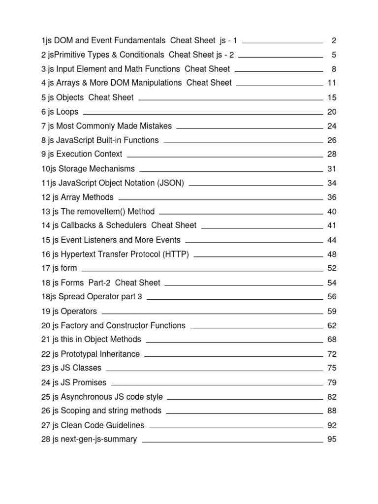 JAVASCRIPT Cheat Sheet Js - 1 | PDF | Java Script | Anonymous Function
