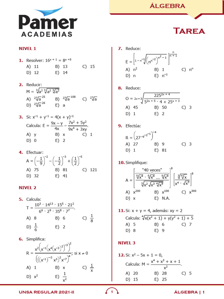 Problemas de Álgebra para UNSA Regular | PDF | Ajedrez