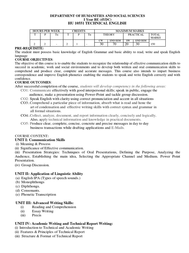 Technical English Course Overview | PDF | Communication | Information