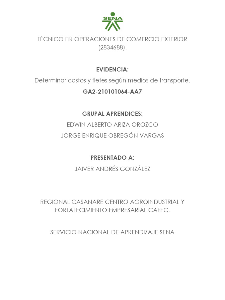 Determinar costos y fletes según medios de transporte. | PDF ... Determinar costos y fletes según medios de transporte. | PDF ...