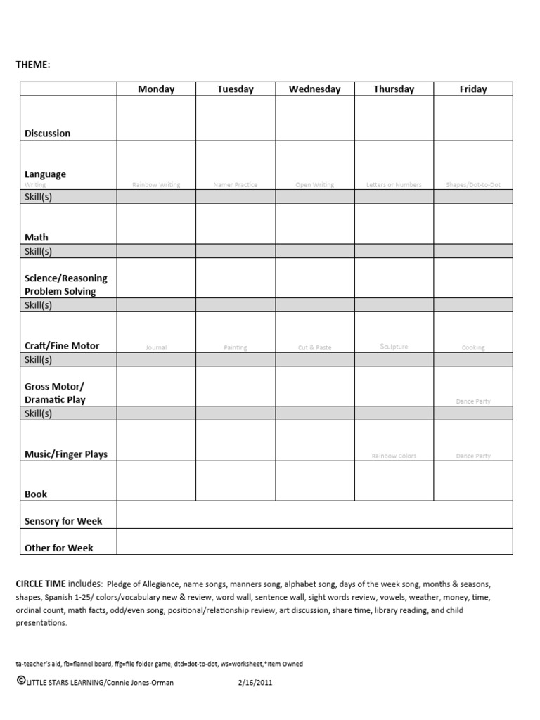 Theme: Monday Tuesday Wednesday Thursday Friday: Skill(s) | PDF ...
