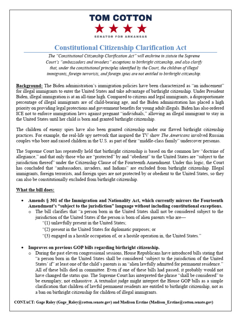 One Pager - Constitutional Citizenship Clarification Act | PDF ...