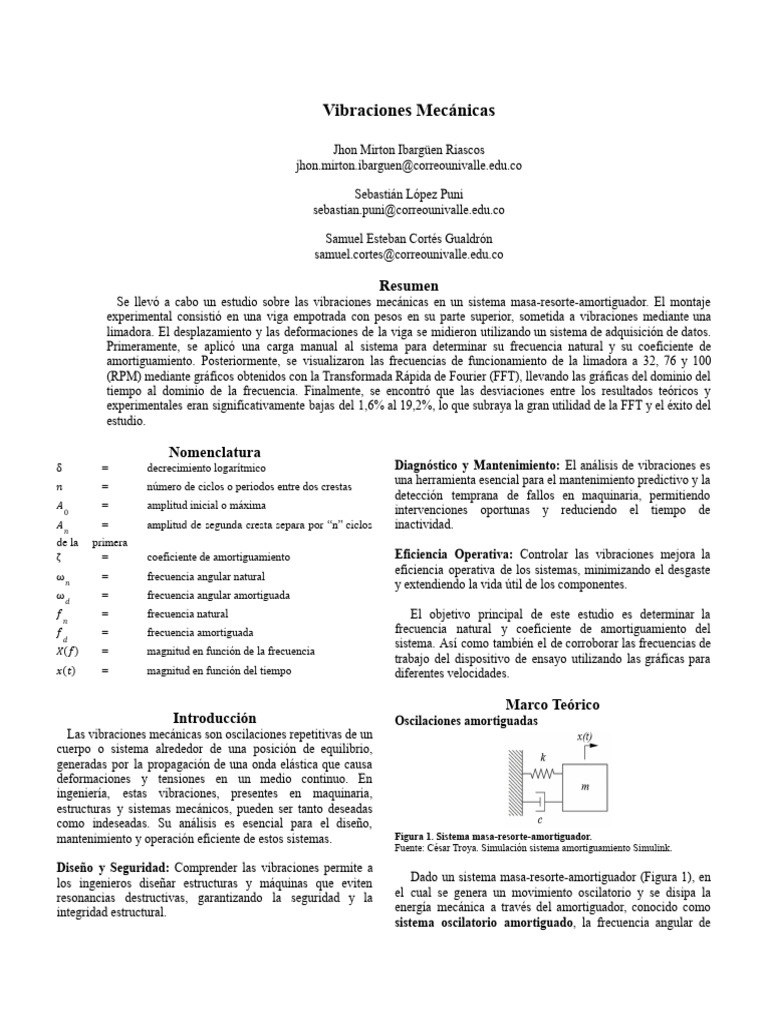 Lab 08 Vibraciones Mecánicas Descargar Gratis Pdf Oscilación Frecuencia 